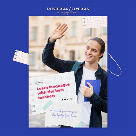Free Psd Language Classes Vertical Flyer Template With Notebook Pages