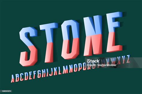 두 부분의 붉은 파란색 문자의 볼륨 돌 알파벳 3d 디스플레이 경사 글꼴 고립 된 영어 알파벳 0명에 대한 스톡 벡터 아트 및 기타 이미지 Istock