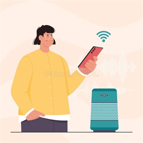 Voice Assistant Ai Technology Man Holding Mobile Phone To Connect With Smart Speaker Stock