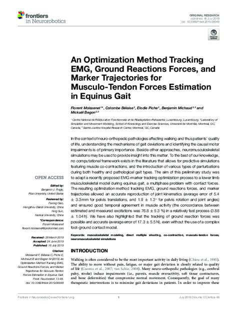 Pdf An Optimization Method Tracking Emg Ground Reactions Forces And Marker Trajectories For