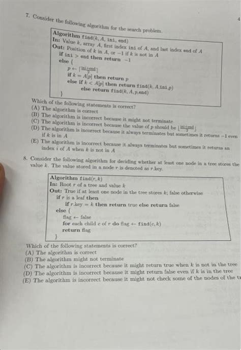 Solved 7 Conisider The Following Algorithm For The Search
