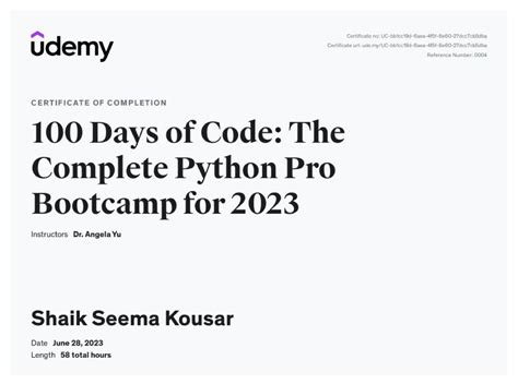 Completed 100 Days Of Code Python Pro Bootcamp Shaik Seema Kousar Posted On The Topic Linkedin