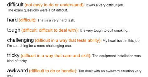 Difficult Synonym Definition And Examples In Sentences