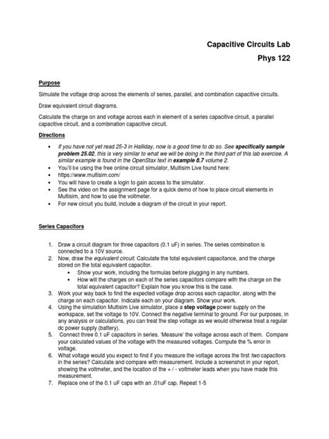 Capacitive Circuits Lab Pdf Capacitor Electrical Network