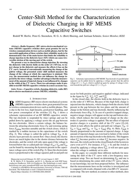 Pdf Center Shift Method For The Characterization Of Dielectric Charging In Rf Mems Capacitive