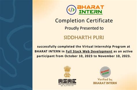 Siddharth Puri On Linkedin Internship Bharatintern