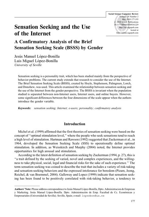 Pdf Sensation Seeking And The Use Of The Internet A Confirmatory