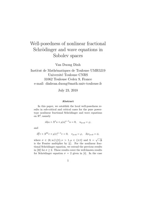 Pdf Well Posedness Of Nonlinear Fractional Schrödinger And Wave Equations In Sobolev Spaces
