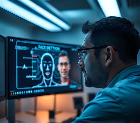 Man Face Detection On A Monitor Premium Ai Generated Image