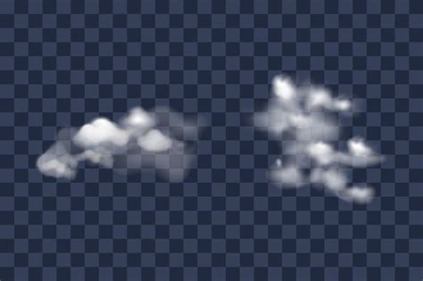 투명 배경 연기 구름에 현실적인 구름 컬렉션 프리미엄 벡터