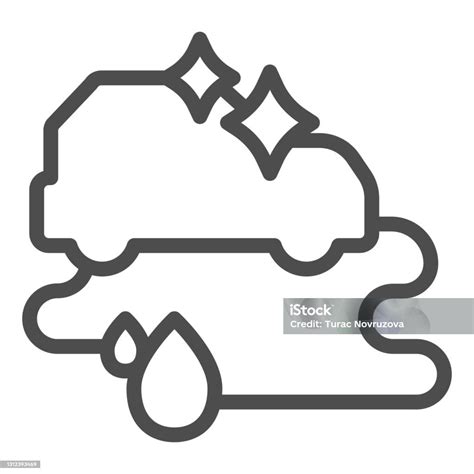 깨끗한 자동차와 물 라인 아이콘의 웅덩이 자동차 세척 개념 흰색 배경에 청소 역 표지판 모바일 및 웹 디자인을위한 윤곽 스타일비누 폼 아이콘 자동차 벡터 그래픽 개념에 대한