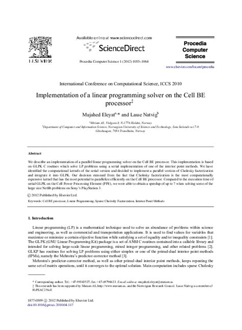 Pdf Procedia Computer Science Implementation Of A Linear Programming Solver On The Cell Be
