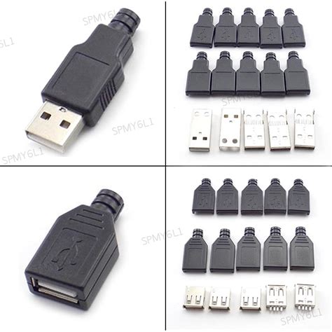 Type A Male Female Usb 4 Pin Plug Socket Connector With Black Plastic Cover Type A Diy Kits