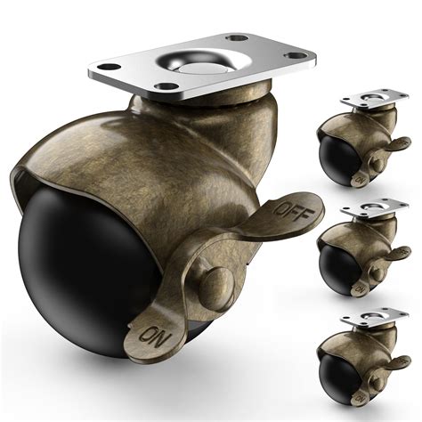 Holkie 2 Inch Antique Brass Ball Casters 4 Pack Swivel Furniture