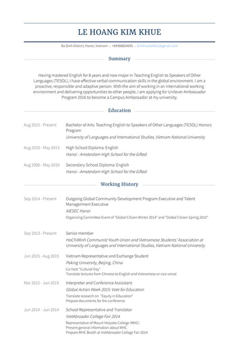 Honors Resume Samples And Templates Visualcv