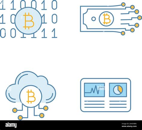 Bitcoin Cryptocurrency Color Icons Set Binary Code Digital Money