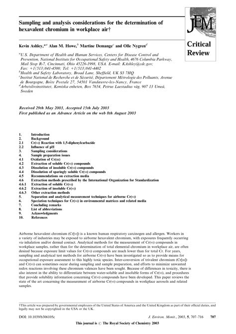Pdf Sampling And Analysis Considerations For The Determination Of