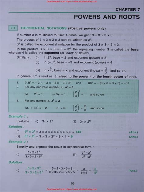Icse Class 6 Maths Chapter 07 Powers And Roots Pdf