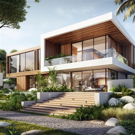 Premium Ai Image A Rendering Of A Modern House With A Large Garden
