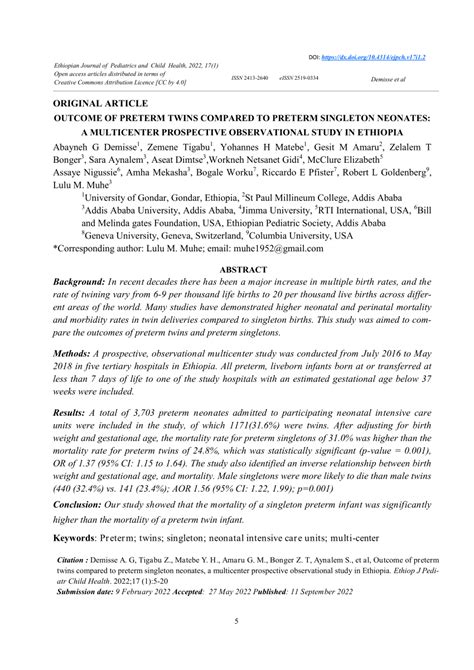 Pdf Outcome Of Preterm Twins Compared To Preterm Singleton Neonates
