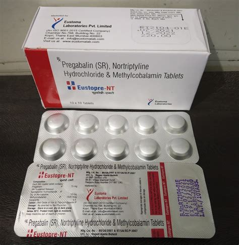 Eustopre Nt Tab Nortriptyline Pregabalin Sr Nortriptyline Tablet 1 X 10 At ₹ 220 Box In Bhopal