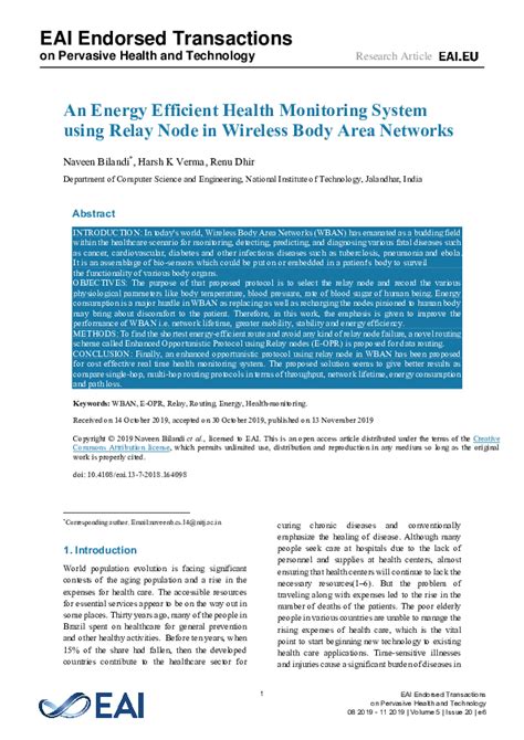 Pdf An Energy Efficient Health Monitoring System Using Relay Node In Wireless Body Area Networks