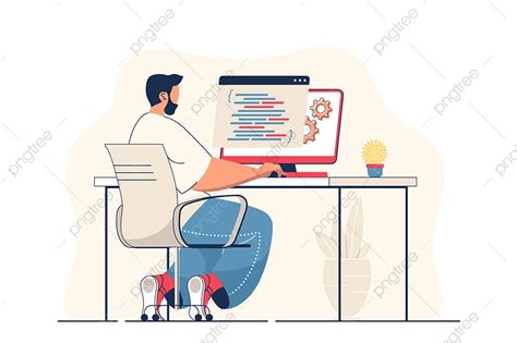 Programmer Working Concept For Web Banner Desk Innovation Banner Png And Vector With