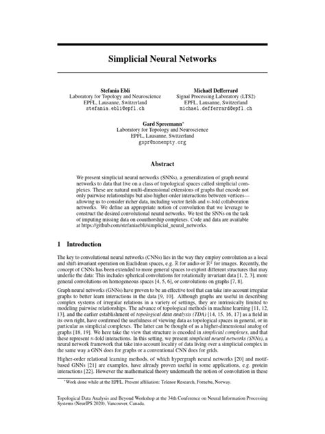 Ebli 等 2020 Simplicial Neural Networks Pdf Artificial Neural Network Mathematical Objects