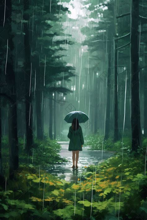 森林雨景插画森林插画行业高清图片下载 包图网