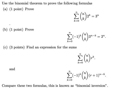 Solved Use The Binomial Theorem To Prove The Following