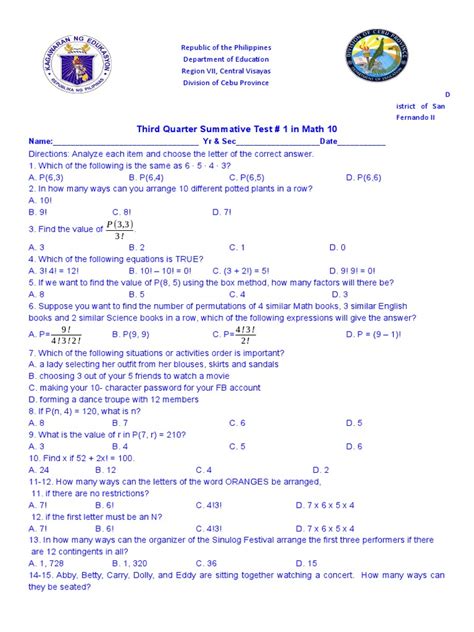 Third Q Math 10 Pdf Mathematics Applied Mathematics