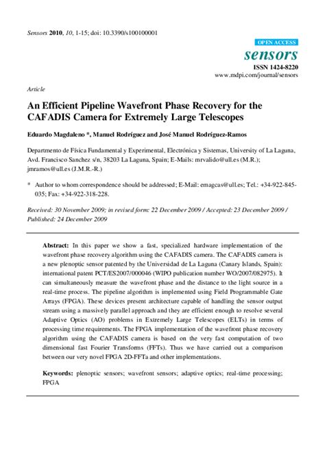 Pdf An Efficient Pipeline Wavefront Phase Recovery For The Cafadis