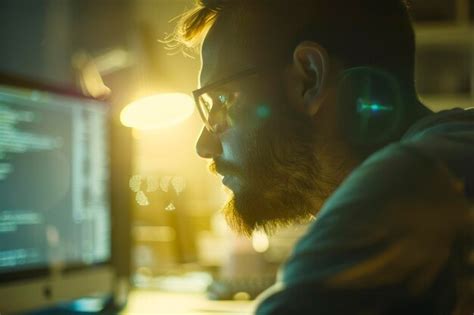 Programming Man Working On Computer In It Office Premium Ai Generated