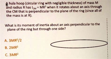 Solved A Hula Hoop Circular Ring With Negligible Thickness Of Mass M And Radius R Has Icm Mr