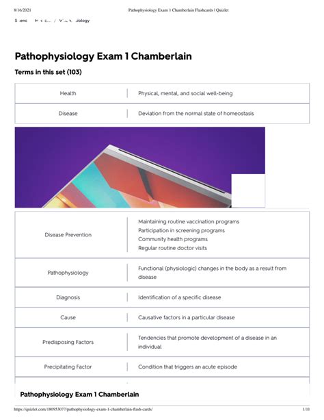 Pathophysiology Exam 1 Chamberlain Flashcards