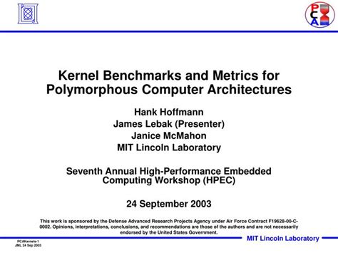 ppt kernel benchmarks and metrics for polymorphous computer