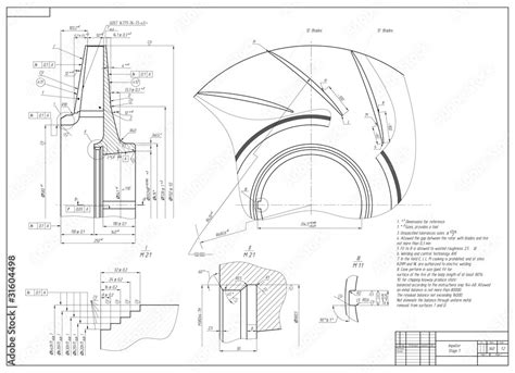 Machine Building Drawing Impeller Vector Illustration Stock Illustration Adobe Stock