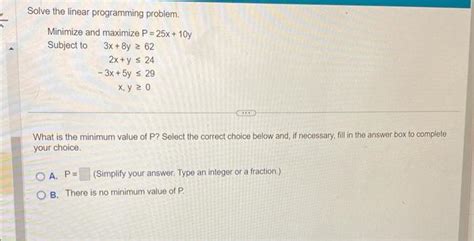 Solved Solve The Linear Programming Problem Minimize And
