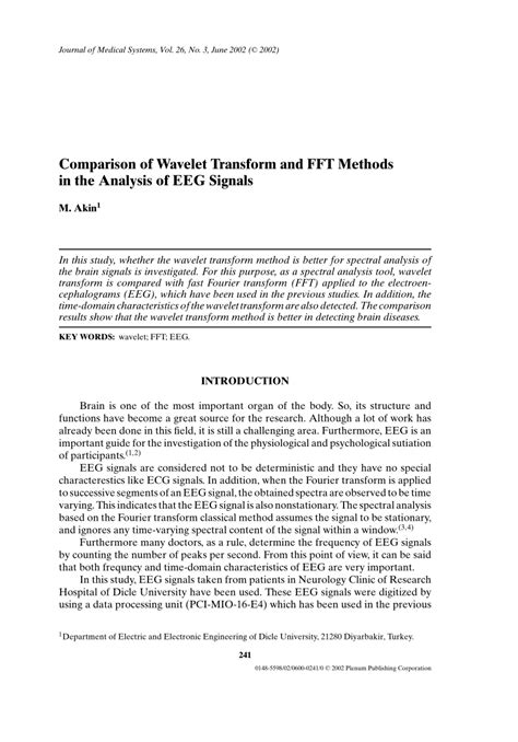 Pdf Comparison Of Wavelet Transform And Fft Methods In The Analysis Of Eeg Signals