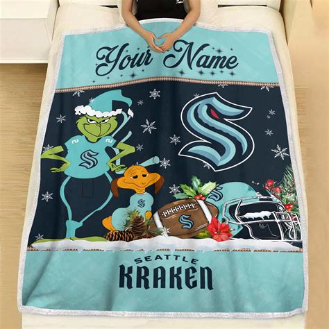 Seattle Kraken Grinch Christmas Fleece Blanket Nousty