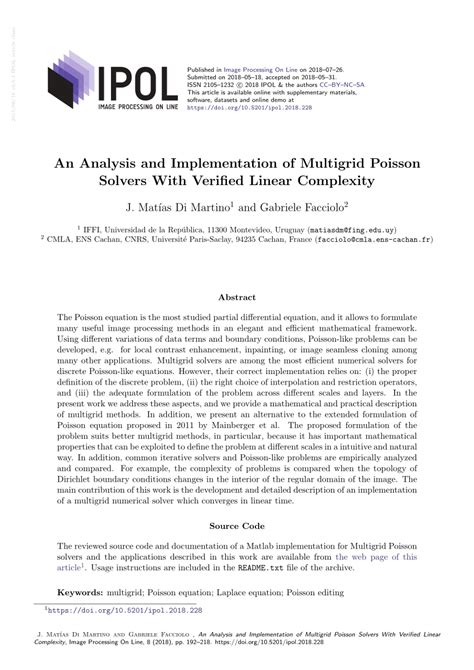 Pdf An Analysis And Implementation Of Multigrid Poisson Solvers With Verified Linear