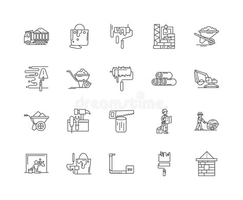 Build Materials Line Icons Signs Vector Set Outline Illustration Concept Stock Vector