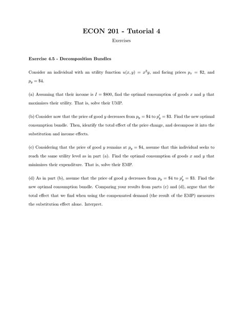 Econ 201 Tutorial 4 Exercises Econ 201 Tutorial 4 Exercises Exercise 4 Decomposition