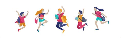 행복한 학교 아이들은 즐겁게 점프하고 흰색 배경에 고립 웃음 행복 기쁨과 재미의 개념 배너 포스터 웹 사이트에 대한 벡터 일러스트레이션 감정에 대한 스톡 벡터 아트 및 기타