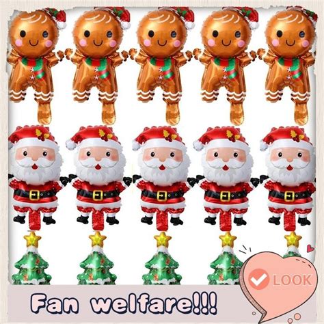 60pcs ลูกโป่งคริสต์มาสอลูมิเนียมฟอยล์บอลลูนขนาดเล็กของเล่น Xmas Tree Gingerbread Man Santa วัน