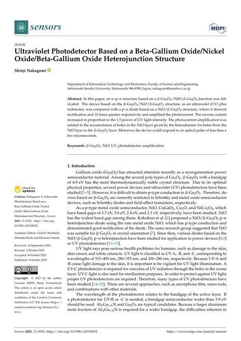 Pdf Ultraviolet Photodetector Based On A Beta Gallium Oxidenickel