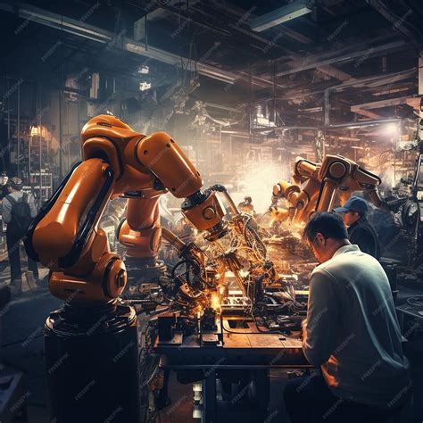 Premium Ai Image Robot Working Alongside Humans