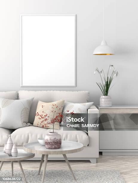 스 칸디 나 비아 스타일 Hipster 인테리어에 포스터 프레임을 비웃는 다 3 차원 일러스트 레이 션 가구에 대한 스톡 사진 및 기타 이미지 Istock