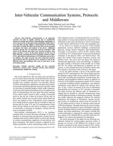 Pdf Inter Vehicular Communication Systems Protocols And Middleware
