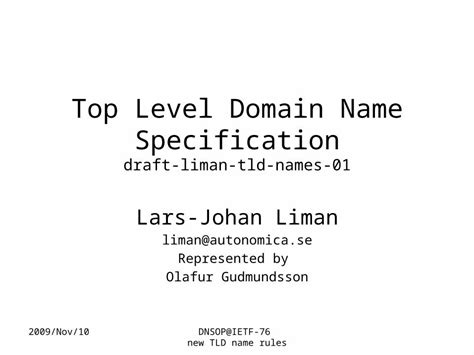 Pptx Top Level Domain Name Specification Draft Liman Tld Names 01 Dokumentips